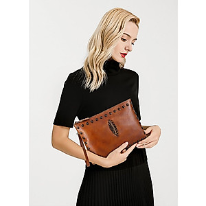 LETEULO Womens Crossbody Bag Leather Handmade Shoulder Bag Clutch Wristlet Handbags Purse (Brown L)