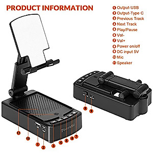 Cell Phone Stand with Bluetooth Speaker,Wireless Speaker with Anti-Slip Holder and Charging Station Compatible for iPhone/iPad/Samsung and More,Adjustable Angle and Height,Gifts for Men and Women