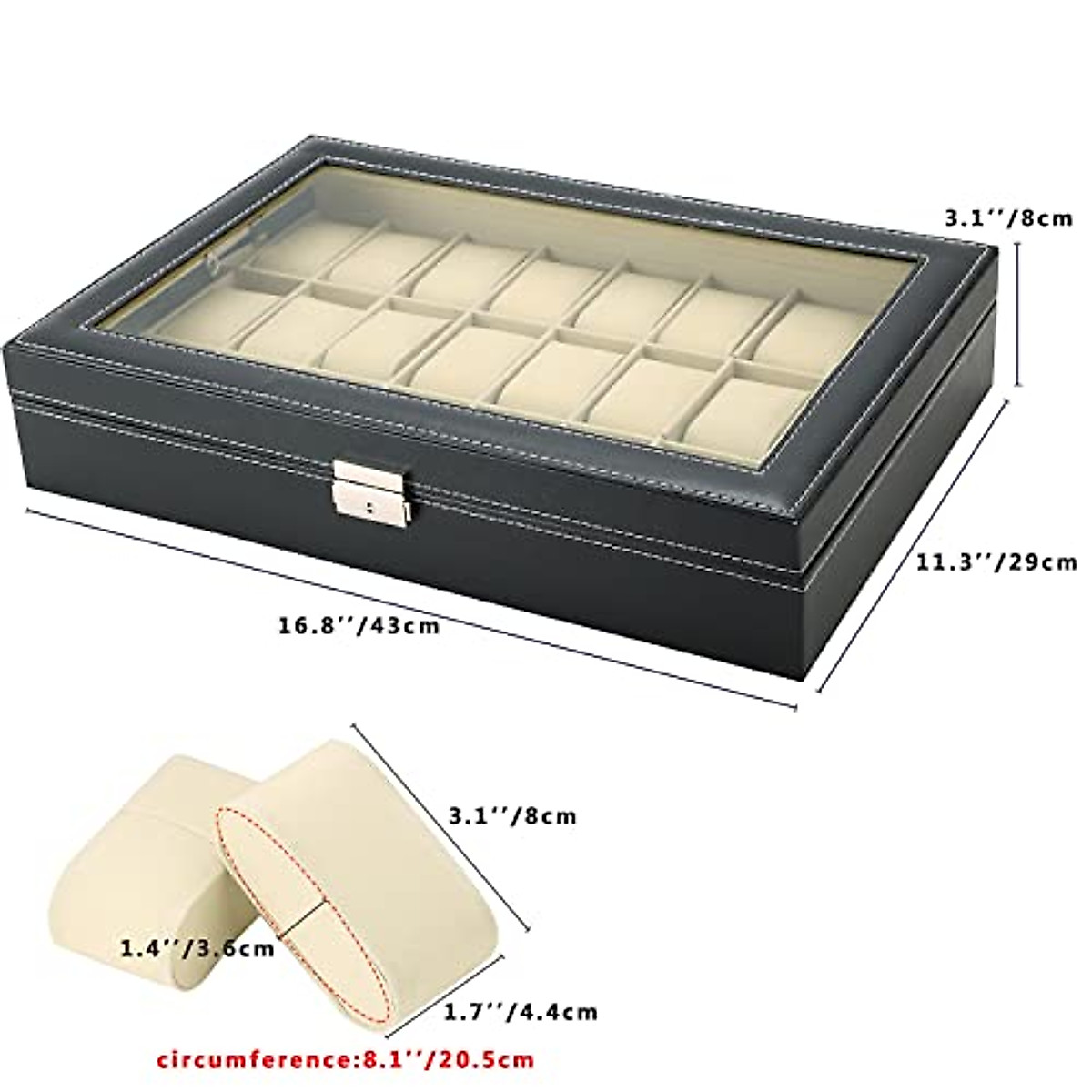 MAOPINER 24 Slot Watch Box Organizer Display Watch Case, Watch Display Case Organizer, Jewelry Display Drawer Case, Wristwatch Jewelry Portable Travel Case Organizer