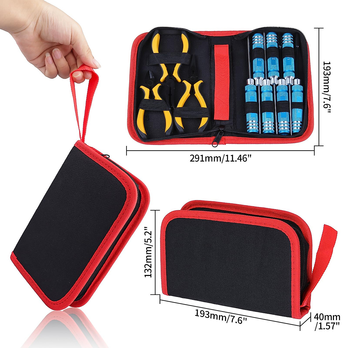 RC Tool Kit - RC Screwdriver(Flat/Phillips/Hex), Screw Kit, Pliers, Wheel Wrench, Tray for RC Car FPVDone Quadcopter Helicopter Boat Compatible with Traxxas, Axial, Redcat, HPI, Losi RC Repair Tools