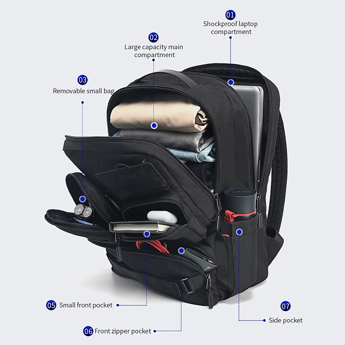 TIGERNU Travel Laptop Backpack for Men Anti-Theft Backpack Waterproof Business Work Bag Outdoor Tactical Backpack Fits 17.3 Inch Laptop （TGN-B008 Black）