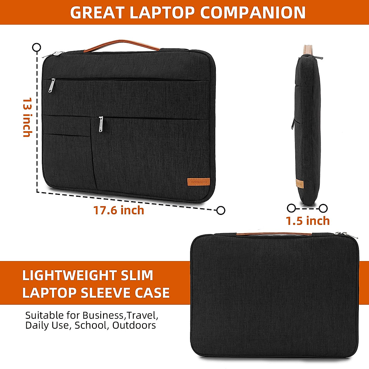 KINGSLONG 17-17.3 inch Laptop Sleeve Bag, Slim Shockproof Handbag Carrying Case Notebook Computer Cover Fit for Acer Asus Dell HP Black