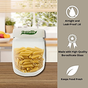FERMALIFE - Food Storage Jar Containers, Borosilicate Glass Vacuum Seal Lids, Airtight Food Pantry Seal, Flour, Cereal, Pasta, Grains, Oats Canister | Size: 13.5oz, 27oz, 41oz (13.5oz - BLACK)