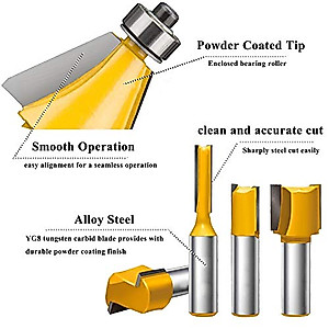 OLETBE 1/2 Inch Shank Router Bit Set 41 PCS, Extended Door Rail Cabinet Stile Router Bits Sets, Woodworking Milling Cutter Tools, Router Grooving Tool(Yellow)