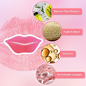 Reengull 30 PCS Lip Mask Collagen Lip Masks Sheet for Dry Lips, Gel Lip Mask Pack for Remove Dead Skin, Moisturizes and Lightens Lip Lines, Pink