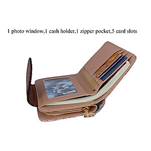 Adoptfade Womens Small Wallet Floral Coin Purse Card Holder,Light Blue