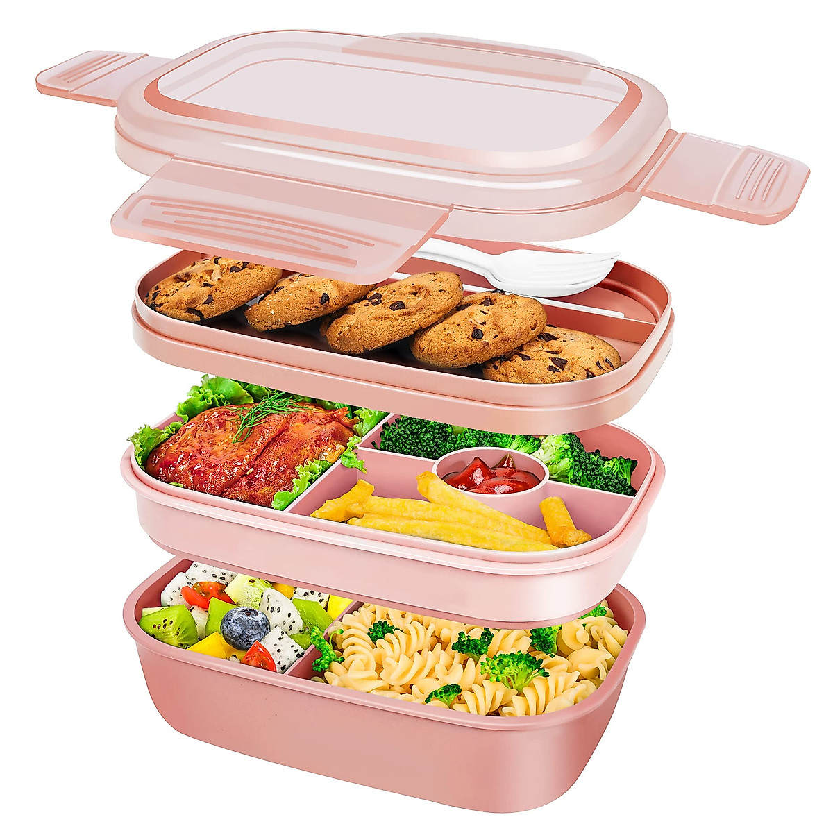MKAVOE Bento Box Adult Lunch Box, All-in-One Stackable Bento Lunch Containers, 8 Compartments Design Bento Lunch Box for Adults/Kids with Utensil Set, Leakproof Bento Boxes for Work, Picnic, School