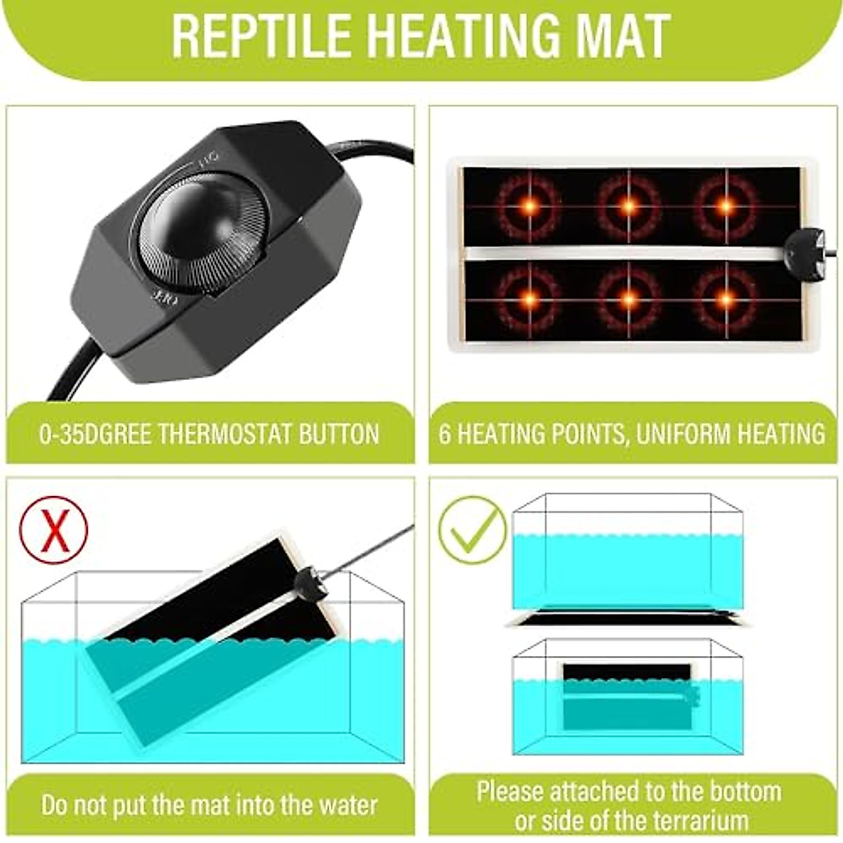 Reptile PC Terrarium, Amphibians Habitat Cages 12 x 8 x 6.3 Starter Kits, Top Sliding Door Ventilation Tanks with Heating Mat, Stainless Steel Tweezer