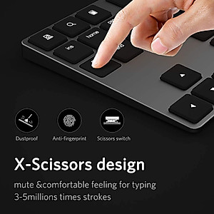 JOYEKY Bluetooth Number Pad, Wireless Numeric Keypad, USB-C Rechargeable External 34-Keys Numpad, Financial Data Entry Keyboard for iMac, MacBook Air/Pro, PC Desktop, Laptop Notebook