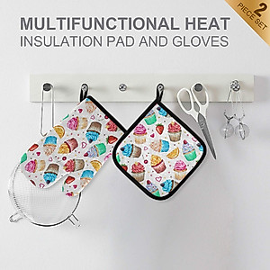 Aflyko Oven Mitt Pot Holder Cupcake Cherry Strawberry Gift Set Heat Resistant Cooking Glove Kitchen Potholder for BBQ Baking