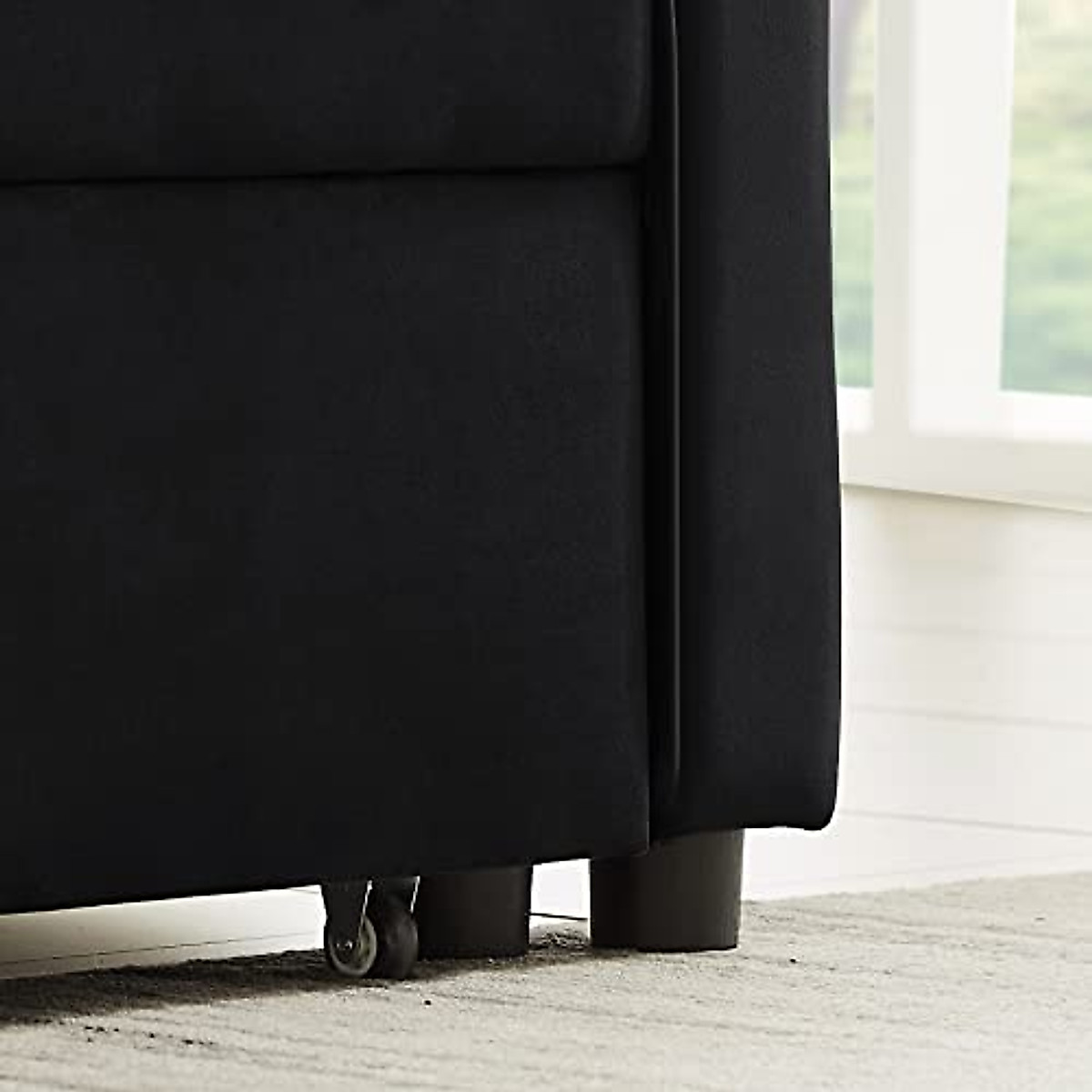 FANYE Modern Convertible Loveseat Pull Out Sleeper Bed,2 Seater Sofa & Couch W/Adjustable Backrest,Tufted Daybed for Home Apartment Office Living Room, Black Twin Velvet Both Side Pockets