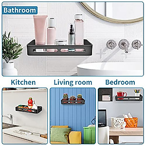 Caddy Shower Set of 2 Adhesive No Drilling Shower Shelves , Rustproof Titanium Alloy Shower Racks, Bathroom Shower Storage Shelves Organizer for Inside Shower & Kitchen with 4 Hooks(Black)