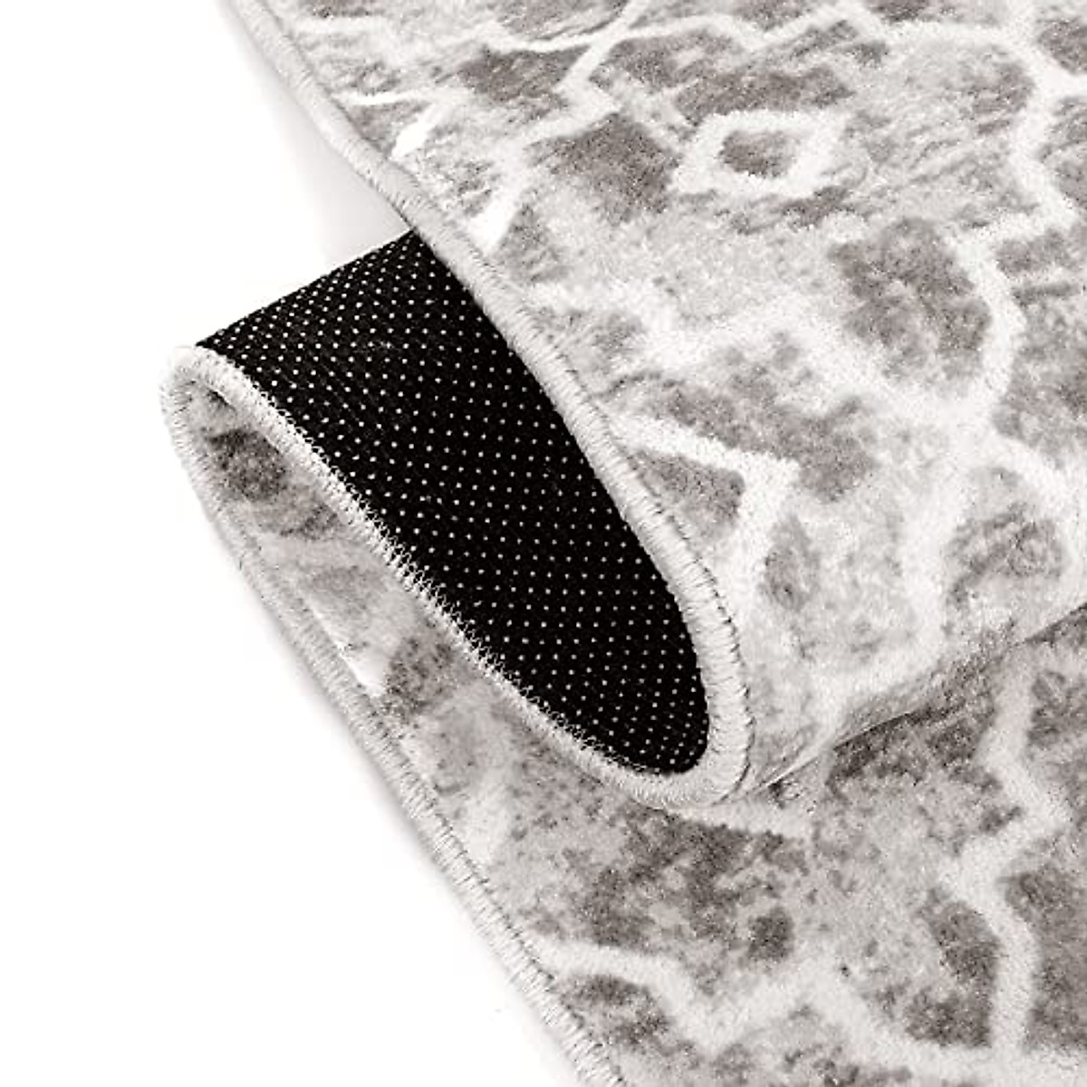 Wonnitar Moroccan Washable Area Rug - Small 2x3 Grey Distressed Entryway Rug Non-Slip Doormat Modern Geometric Trellis Throw Rug Faux Wool Floor Carpet for Bathroom Laundry Room Indoor Office