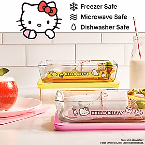 Pyrex Hello Kitty 3-Cup Glass Food Storage Container, Non-Toxic Plastic BPA-Free Lids, Freezer Dishwasher Microwave Safe