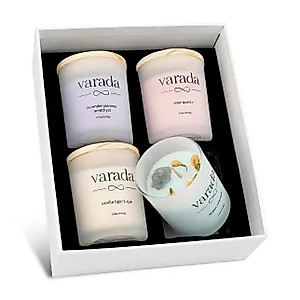 Aromatherapy Soy Candle Gift Set. Healing Crystals and Dried Flowers -80 Hours of Clean Burn. Lavender Jasmine and Rose. Stress Relief. Meditation. Manifestation. Birthday Gift. Appreciation Gift.