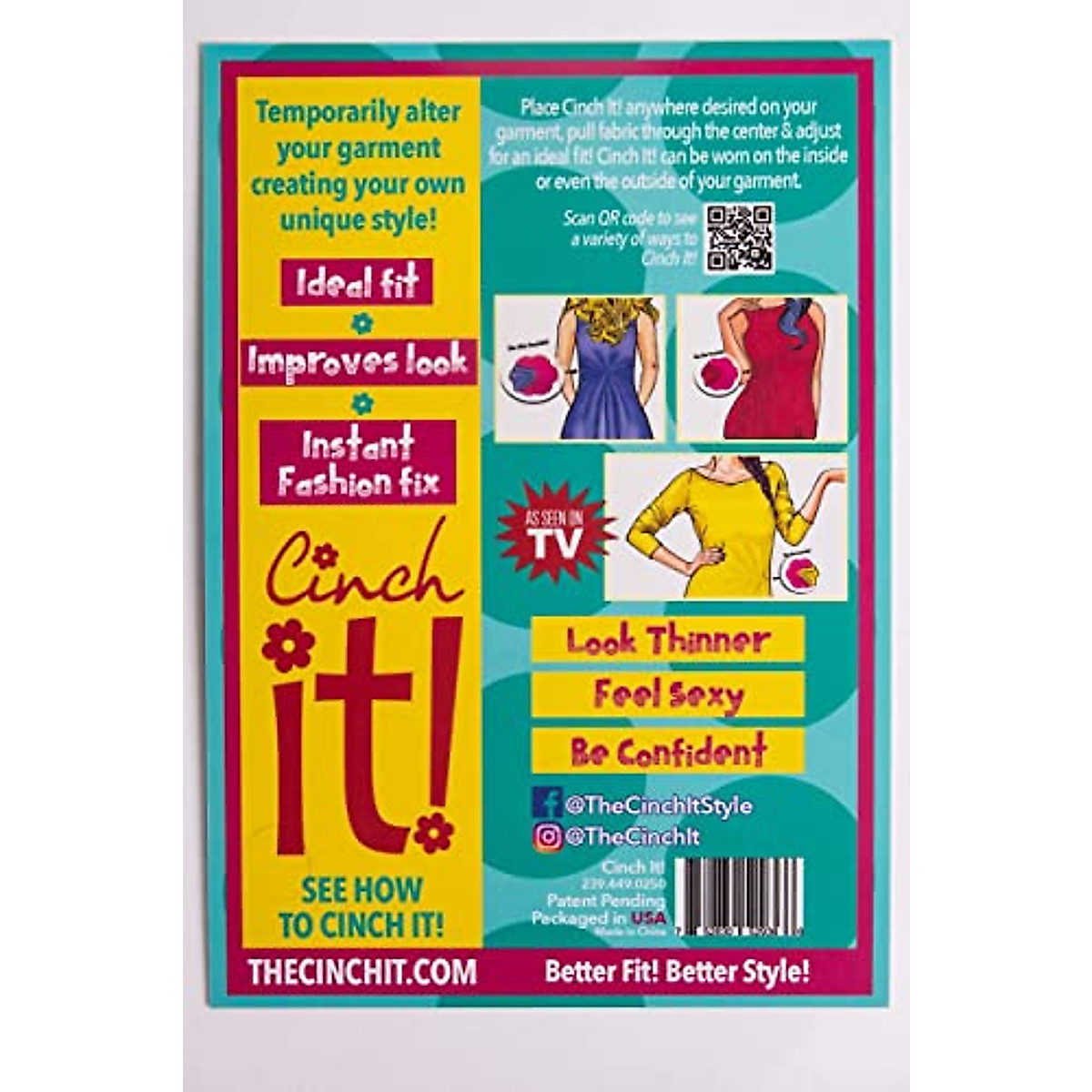 Cinch It! Women’s Clothing Cinch Clips (3-Pack, 2 Small Clips & 1 Big) - Perfect Dress Cinch Clip & Shirt Cincher Clip – Waist Cincher Clip for Slimming Down - Fashion Accessories for Women