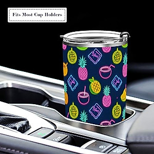 sanluoli Summer Neon Coconut fruit Pineapple Stainless Steel coffee cups with lids with Straw Lid coffee travel mug for gym portable insulated tumbler 20 OZ