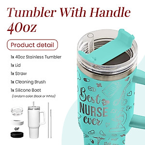 Nurse Gifts for Women, Nurse Tumbler with Handle 40oz Stainless Steel Coffee Cup with Straw Lid, Nursing Gift for Female Nurses, Nurse Appreciation Gift for Graduation Christmas Birthday Nurse Week