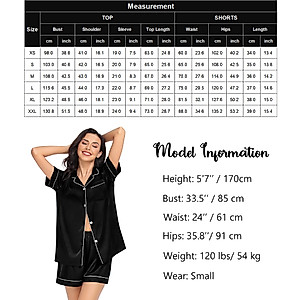 SWOMOG Women's Satin Pajamas Short Sleeve Sleepwear Soft Silk Button Down Loungewear Pjs Shorts Set Black