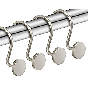 CHICTIE Nickel Shower Curtain Hooks, Rustproof Shower Curtain Rings for Bathroom, Metal Shower Hooks for Shower Curtain Rod, Modern Decorative Shower Curtain Hangers Set of 12, Round Heavy Duty Design