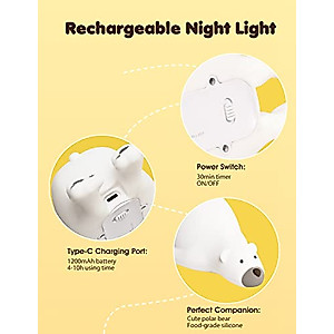 MOMSSY Night Light for Kids, Cute Animal Kids Night Light for Bedroom, Nursery Night Light for Kids with Timer, Touch Control Baby Night Light, Rechargeable Cute Lamp Cute Room Decor for Girls Boys