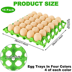 Oungy 16 PCS Plastic Egg Tray 30 Cell Egg Flats Egg Crates Stackable Egg Cartons Reusable Egg Carton, Hold Multiple Eggs, Great for Storing, Sorting and Shipping Eggs, 4 Colors
