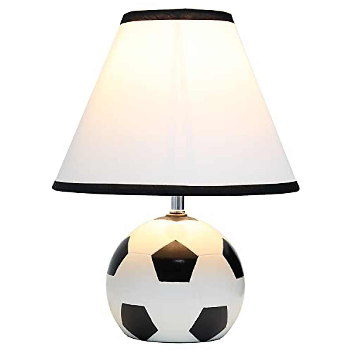 Simple Designs LT1079-SCR SportsLite 11.5" Tall Athletic Sports Soccer Ball Ceramic Bedside Table Desk Lamp w White Empire Fabric Shade w Black Trim for Kids' Room, Nursery, Bedroom,Gameroom, Mancave