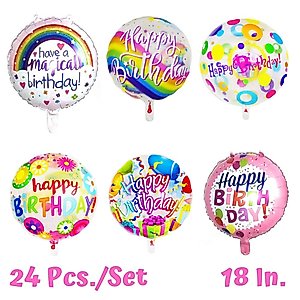 Happy Birthday Foil Mylar Helium Balloons 24 Pcs/Set 18" for Birthday Party, Aluminum Balloon Birthday Party Decorations