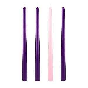 Mega Candles 4 pcs Unscented Christmas Advent Candles Set, Hand Poured Premium Wax Taper Candle 12 Inch x 7/8 Inch, Holidays, Celebrations, Devotional, Church, Wreath, Party, Gifts