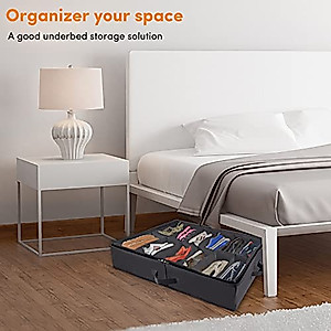 ORLANG Under Bed Shoe Storage Set of 2, Shoe Organizer Under Bed Fits 24 Pairs,Underbed Shoe Storage with Clear Window and 2 Sturdy Handles and Sturdy Zipper,breathable Materials (Grey)