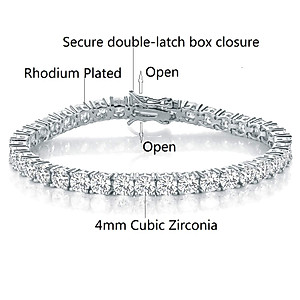Gemsme 18K White Gold Plated 4.0 Round Cubic Zirconia Classic Tennis Bracelet 7.5 Inch For women