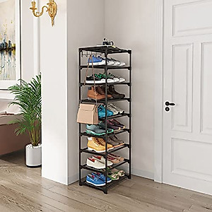 Caitlyn Small 9 Tier Tall Narrow Shoe Rack for Entryway, Vertical Free Standing Shoe Rack Organizer, Space-Saving, Sturdy Metal Shoe Shelf