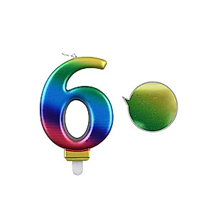 Birthday Candles Numeral 6 Gradient Rainbow Colors Big Number Candles Wax Cake Topper Decoration for Any Celebration
