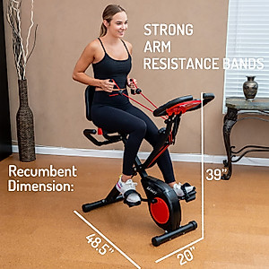 YYFITT 3-In-1 Folding Exercise Bike, Stationary Bikes for Home with Arm Workout Bands, Indoor Fitness Bike with 16 Levels Magnetic Resistance, Full Support Back Pad and Phone Holder, 2-in-1 Bike Frame