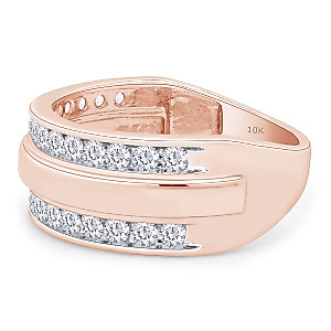 SAVEARTH DIAMONDS Round Cut Lab Created Moissanite Diamond 2-Row Engagement Wedding Band Ring In 10k Rose Gold Jewelry For Women (0.90 Cttw,Clarity - VVS1) Ring Size -4