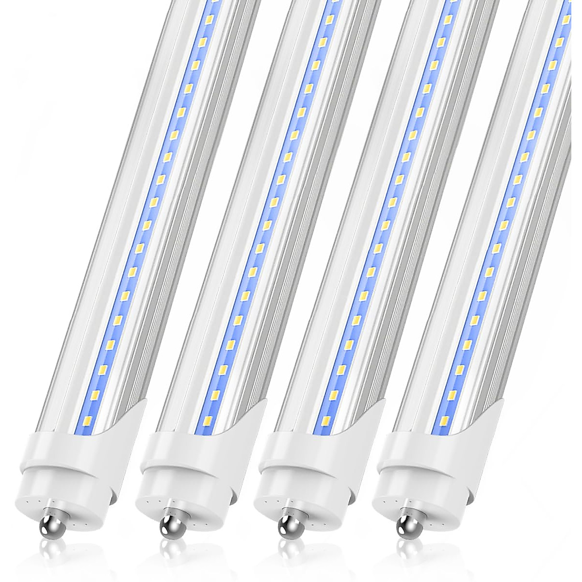 CNSUNWAY 8FT LED Bulbs, 45W 5400LM 6000K Super Bright, T8 T10 T12 FA8 Single Pin LED Tube Lights, Clear Cover, Ballast Bypass, 8 Foot LED Bulbs to Replace Fluorescent Light Bulbs (Pack of 4)