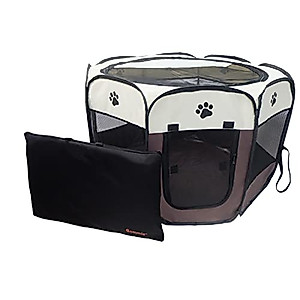 Gommle Portable Pet Playpen for Small Cat Dog Puppy Rabbit,Cat Kitten Playpen Indoor Outdoor with Carrying Case,Waterproof Bottom and Removable Zipper Top (S(28.7" x 28.7" x 16"), Brown)