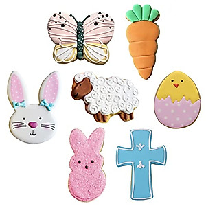 Easter Cookie Cutters 7-Pc Set Made in USA by Ann Clark, Easter Bunny, Egg, Holy Cross, Carrot, Butterfly, Lamb