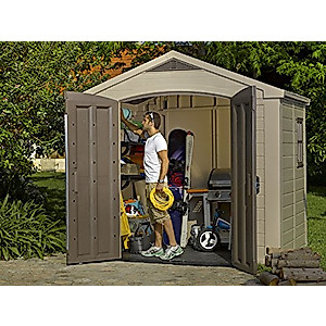 Keter Factor 8x6 Large Resin Outdoor Shed for Patio Furniture, Lawn Mower, and Bike Storage, Taupe/Brown
