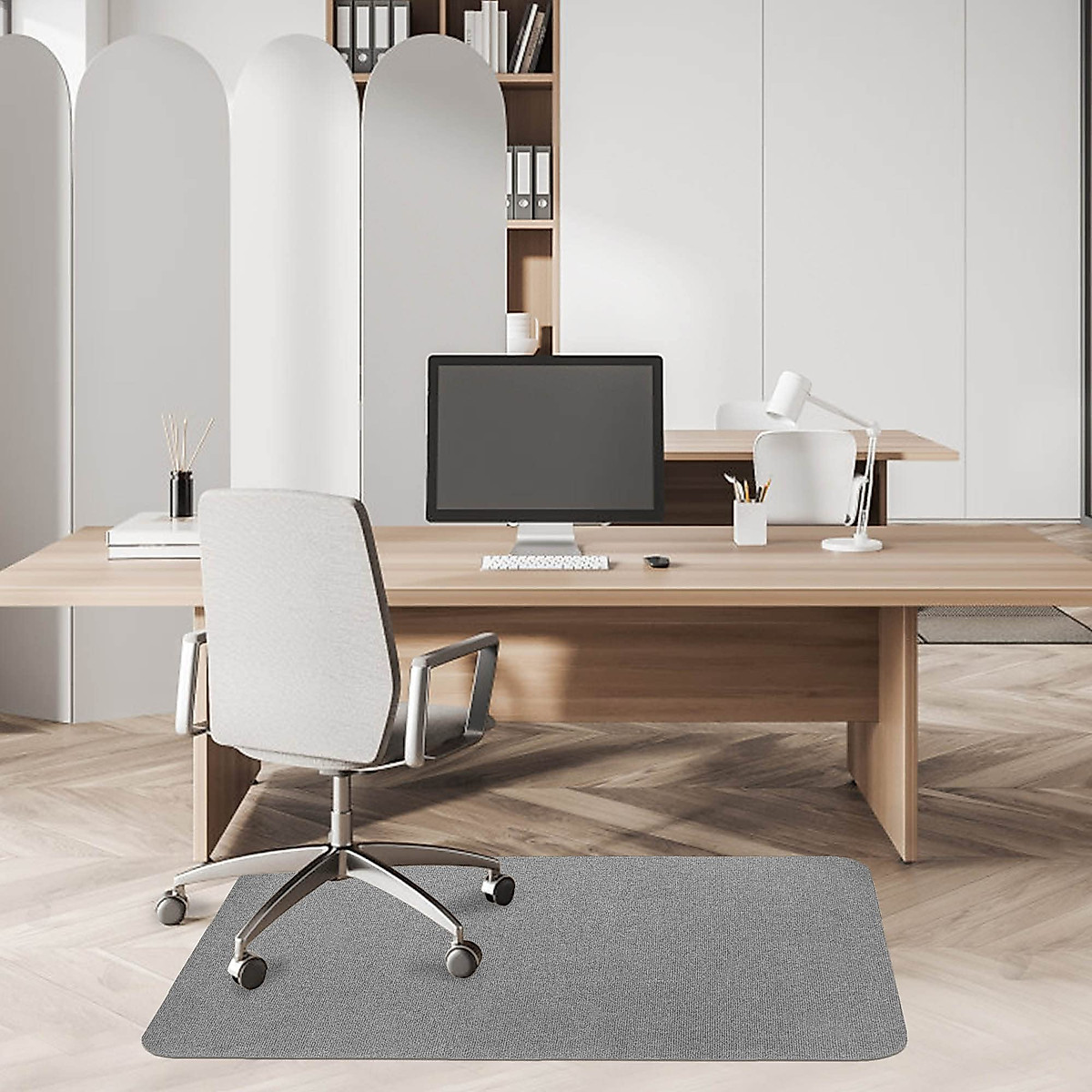 Office Chair Mat for Hardwood & Tile Floor, Under Desk Chair Mat for Hard Floor, Computer Gaming Rolling Chair Rug, Large Anti-Slip Floor Protector Carpet for Home Ofiice - 48"x36"- Light Grey