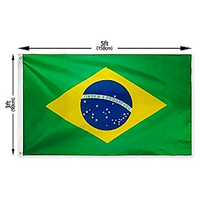 DANF Brazil Flag 3x5 Ft Thick Polyester, Fade Resistant, Brass Grommets, Canvas Header Brazilian National Flags 3 X 5 Feet