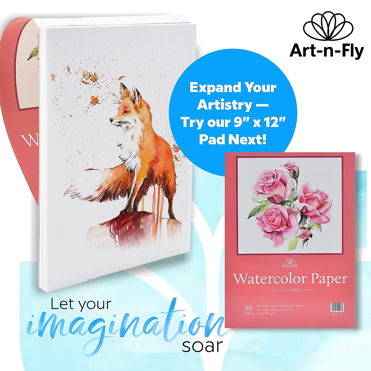 Art-n-Fly 5.5 x 8.5 in Watercolor Sketchpad Mini Book - 2 pack x 35 Sheets Each- Spiral Bound and Microperforated - 300gsm / 140lb 8.5x5.5