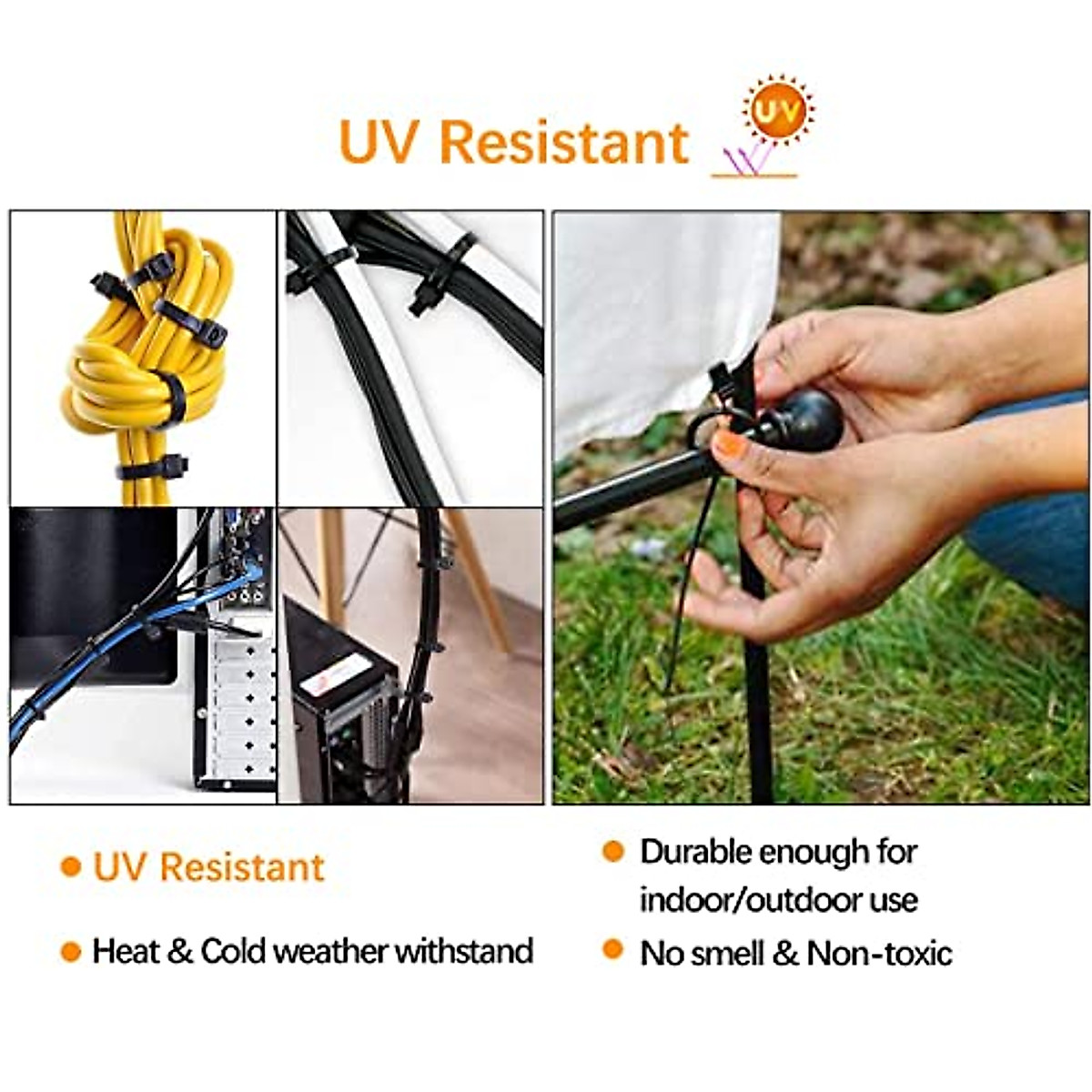 Reusable Zip Ties Assorted Sizes 6+8+10+12 Inch 100 Packs Releasable Zip Tie Heavy Duty Round Ending No Hurt Removable Cable Ties Reusable Indoor Outdoor Tie Wraps for Wire No Slip Off