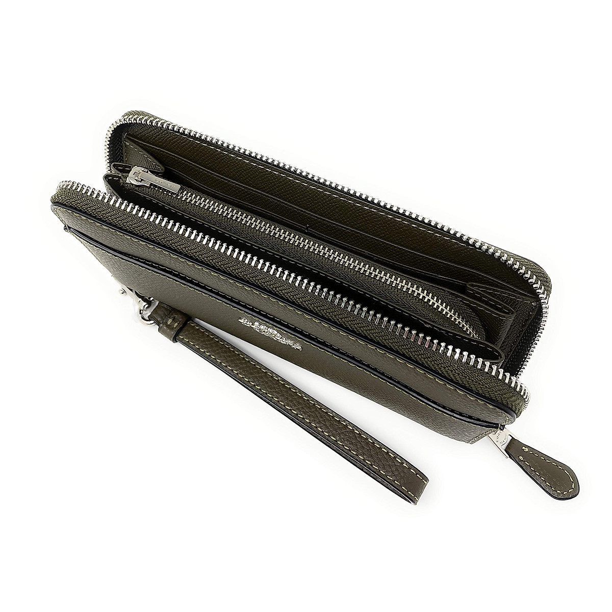 Coach Accordian Zip Phone Wallet Wristlet (leather, Cargo Green)