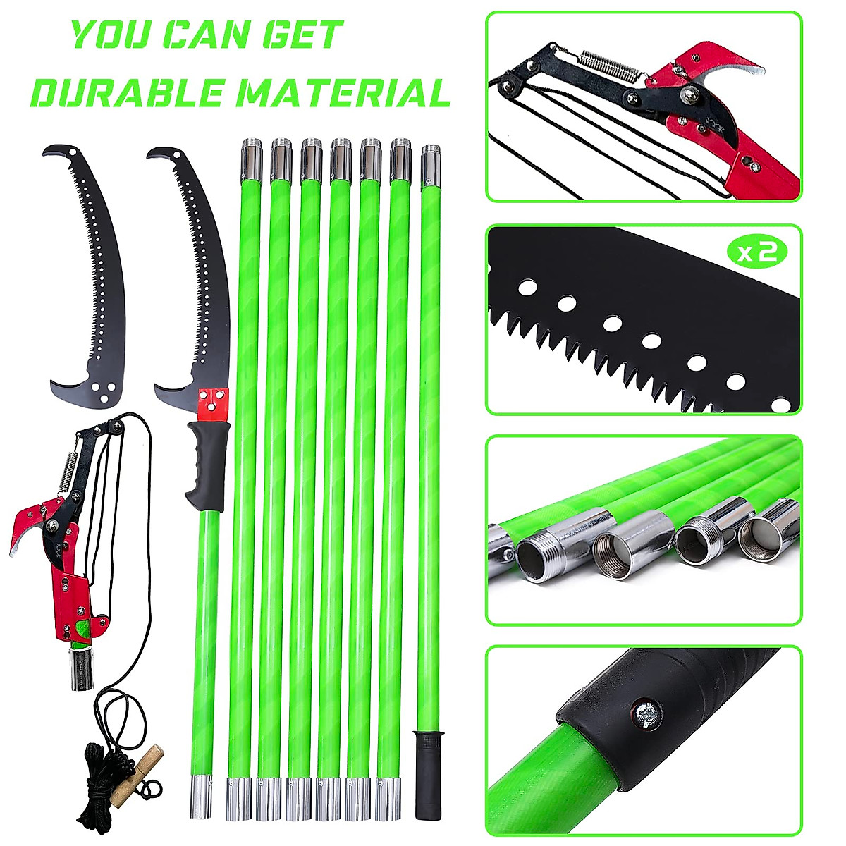 MEFBANT Pole Saw For Tree Trimming 26 Feet Manual Pole Saw,Tree Trimmer, Tree Pole Pruner Manual Branches Gardening Tools,Dual System, With Storage Bag