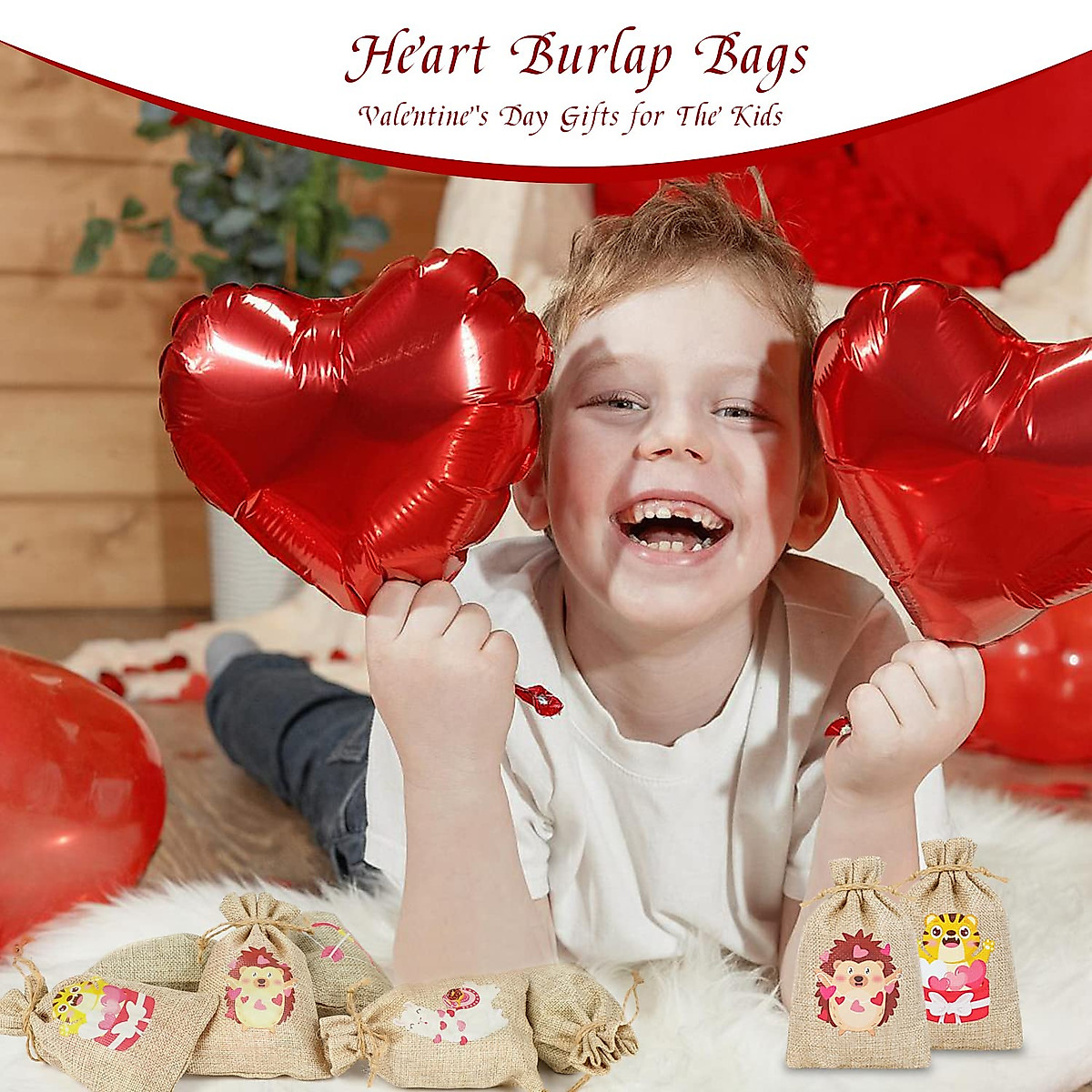 CCINEE 36PCS Valentine's Day Burlap Bags, 4"x6" Heart Love Shaped Drawstring Gift Bags Candy Pouches Linen Pockets for Valentine's Day Wedding Birthdays Party Favor Gift Bags