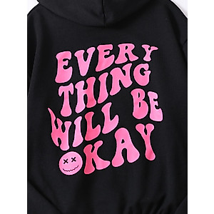 SOLY HUX Girl's Casual 2 Piece Outfits Graphic Long Sleeve Hoodies Sweatshirts and Sweatpants Set Fall Clothes Black Letter 10Y