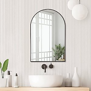 Natsukage 36"x24"Arched Wall Mirror Full Length Mirror for Wall Body Dressing Mirror for Bedroom Bathroom Wall-Mounted Mirror Hanging or Leaning Against Wall Aluminum Alloy Frame(Arched Black)