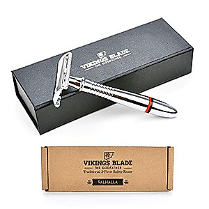 VIKINGS BLADE Double Edge Safety Razor for Men + 5 Swedish Steel Blades + Luxury Case. Classic 3-Piece. Reusable, Eco-Friendly (The Godfather)