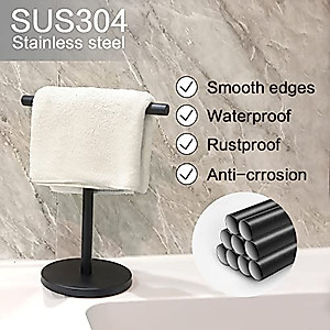 Hand Towel Holder Stand for Bathroom，Vanity Countertop Matte Black T-Shape Towel Rack Stand with Heavy Base，Towel Bar for Bathroom Kitchen (Black)